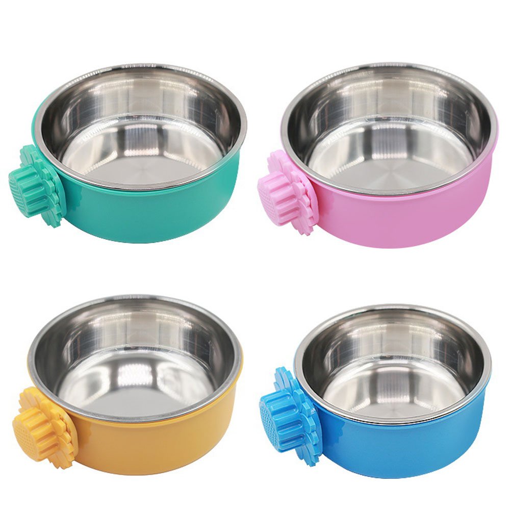 DEVILMAYCARE Pet Feeder Dog Bowl Stainless Steel Food Hanging Bowl Crates Cages Dog Parrot Bird Pet Drink Water Bowl Dish Accessory (S: 4.5''x2'', Pink)