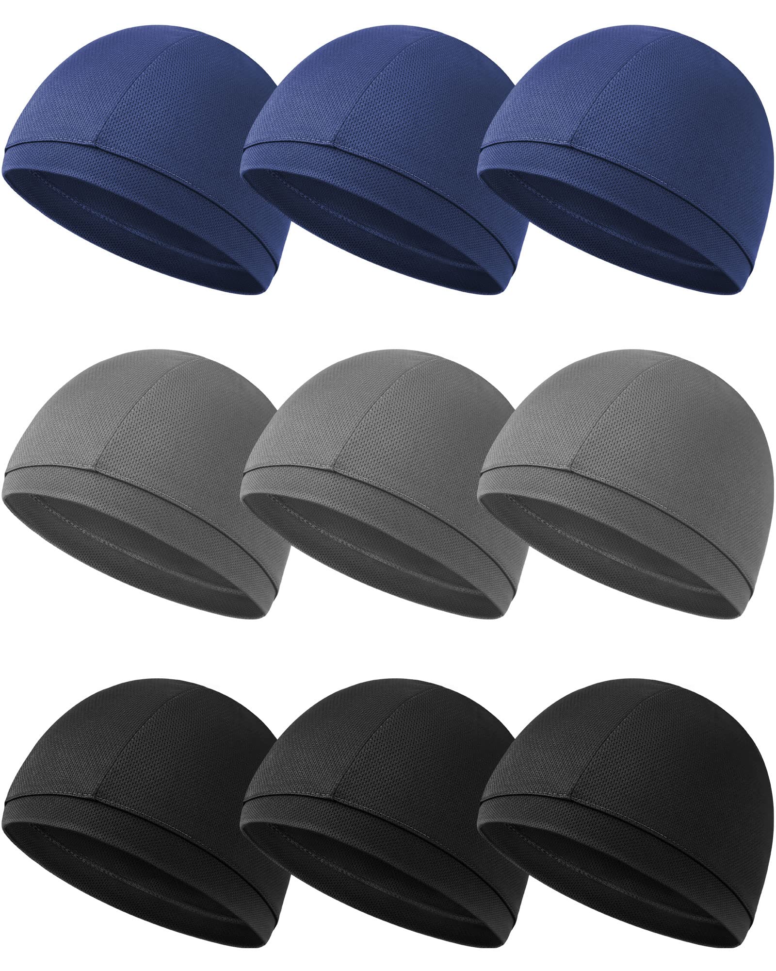 9 Pcs Cooling Skull Cap Camo Liner Sweat Wicking Lightweight Cycling Cap Running Head hat for Men Women(Solid Style)