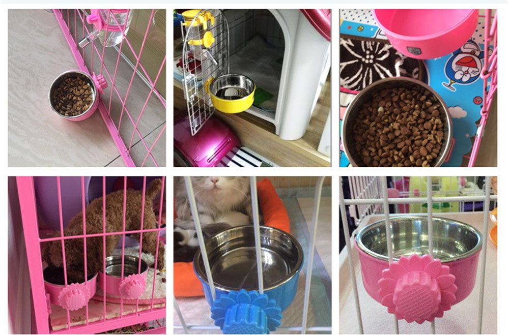 DEVILMAYCARE Pet Feeder Dog Bowl Stainless Steel Food Hanging Bowl Crates Cages Dog Parrot Bird Pet Drink Water Bowl Dish Accessory (S: 4.5''x2'', Pink)