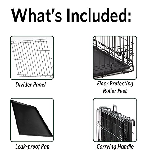 MidWest Homes for Pets Ultima Pro Series 42' Dog Crate | Extra-Strong Double Door Folding Metal Dog Crate w/Divider Panel, Floor Protecting 'Roller Feet' & Leak-Proof Plastic Pan
