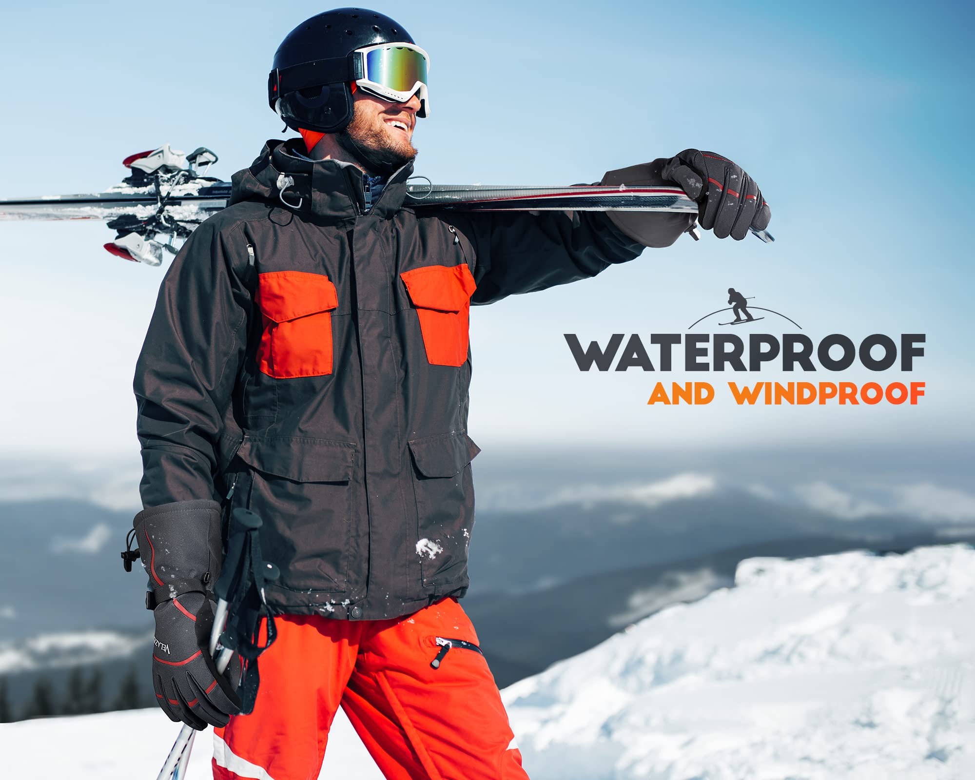 VELAZZIO Eco Gray Ski Gloves - Red, M