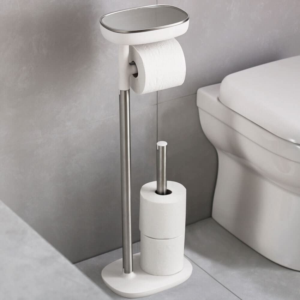 Joseph Joseph 70518 EasyStore Butler Toilet Paper Holder Stand and Spare Roll Storage with Shelf and Drawer, Stainless Steel