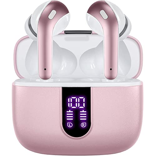 Bluetooth Headphones True Wireless Earbuds 60H Playback LED Power Display Earphones with Wireless Charging Case IPX5 Waterproof in-Ear Earbuds with Mic for TV Smart Phone Computer Laptop Sports