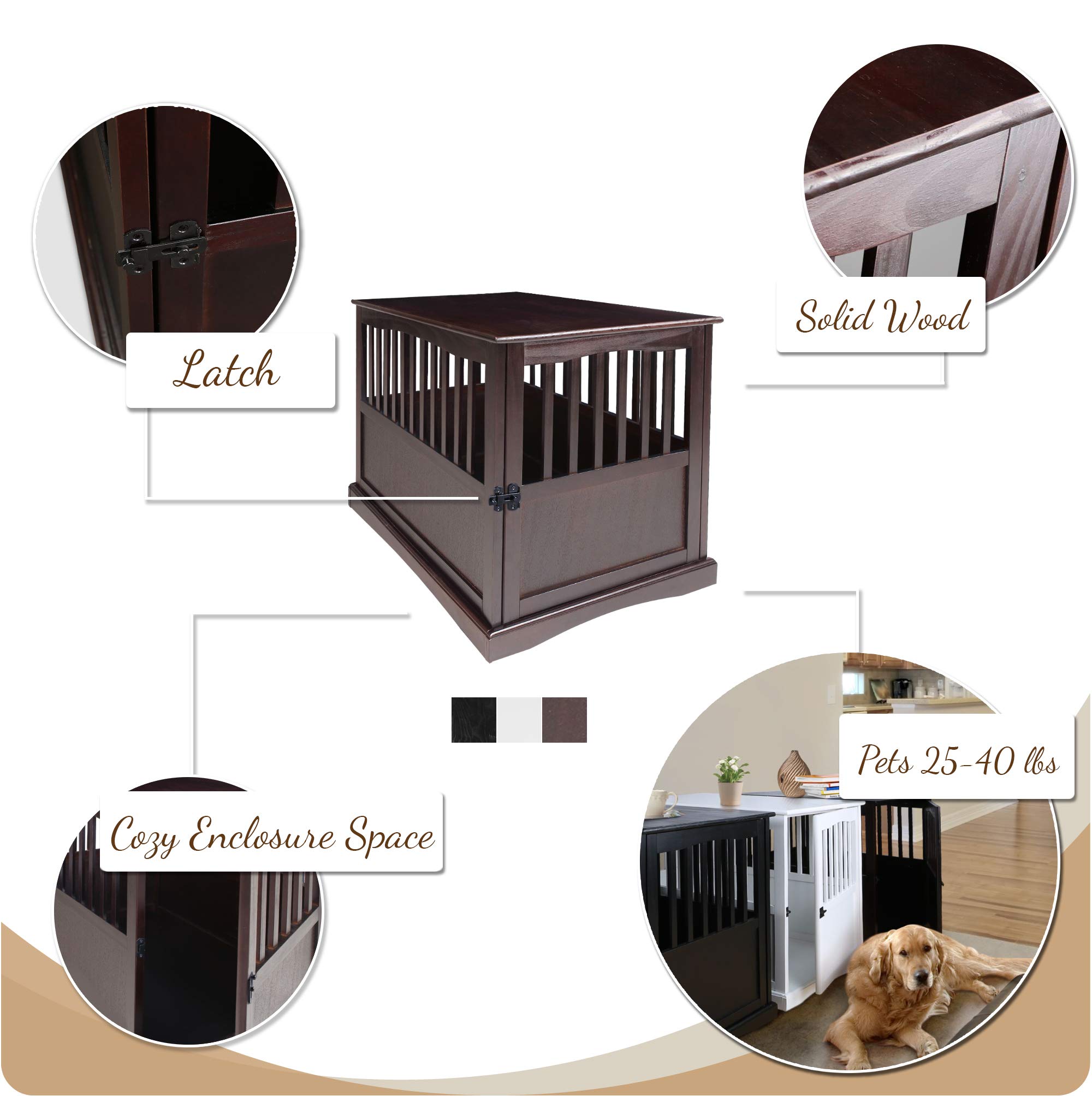 Casual Home Wooden Large Pet Crate, End Table, (Black, 24"W x 36.5"D x 29.25"H)