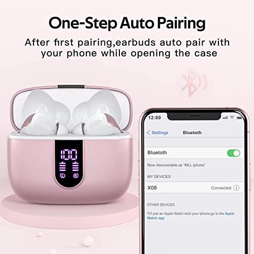 Bluetooth Headphones True Wireless Earbuds 60H Playback LED Power Display Earphones with Wireless Charging Case IPX5 Waterproof in-Ear Earbuds with Mic for TV Smart Phone Computer Laptop Sports