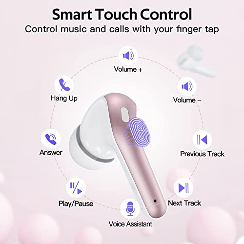 Bluetooth Headphones True Wireless Earbuds 60H Playback LED Power Display Earphones with Wireless Charging Case IPX5 Waterproof in-Ear Earbuds with Mic for TV Smart Phone Computer Laptop Sports