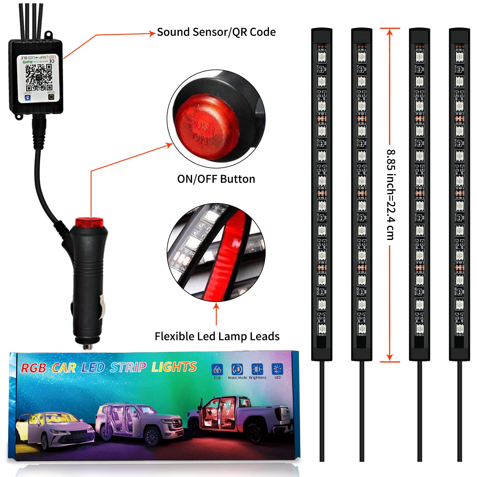 Led Lights for Car, Dash Lights for Car Interior Neon Lights Strip with App Control, RGB Under Dash Led Lights with DIY Million Colors Music Mode