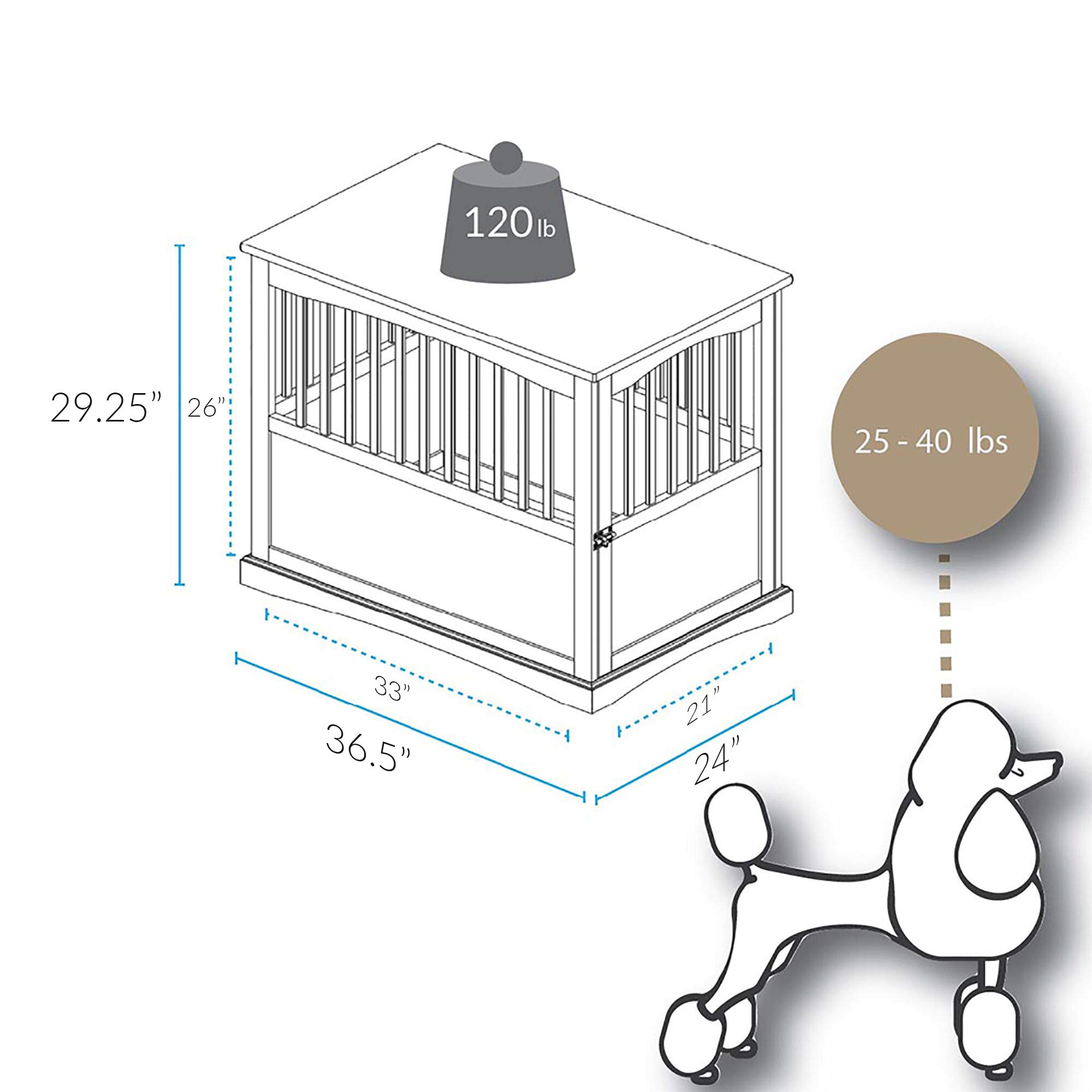 Casual Home Wooden Large Pet Crate, End Table, (Black, 24"W x 36.5"D x 29.25"H)