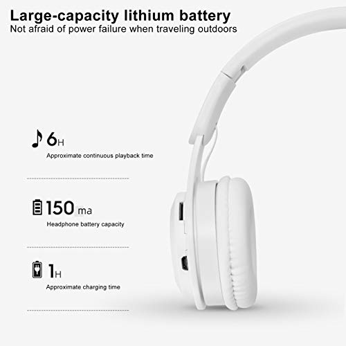 Heave M6 Wireless Foldable Headset Macarons Heavy Bass Bluetooth Gaming Headphone,Wireless Over Ear Headset for Home Office,150 Hours Long Standby Time White