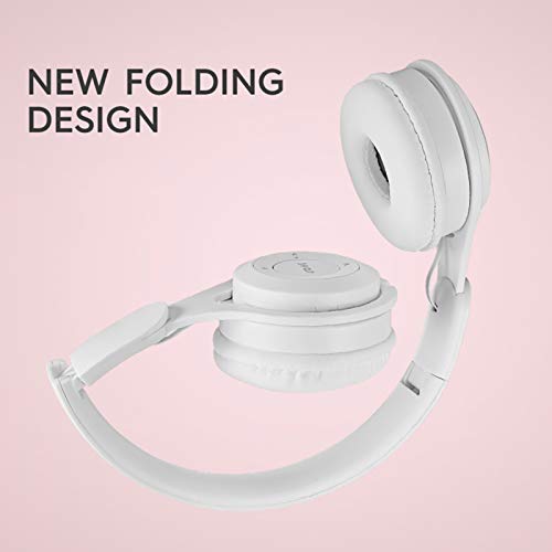 Heave M6 Wireless Foldable Headset Macarons Heavy Bass Bluetooth Gaming Headphone,Wireless Over Ear Headset for Home Office,150 Hours Long Standby Time White