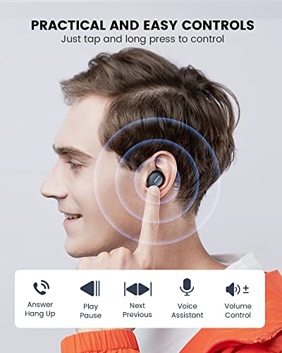 MIATONE Austin - Bluetooth 5.1 Wireless Earbuds with Rubber Oil Type-C Charging Case 94dB Hearing Protection Earphones with Mics CVC8.0 Clear Call 40H Headphones for Kids Men Women Gift - Matte Black