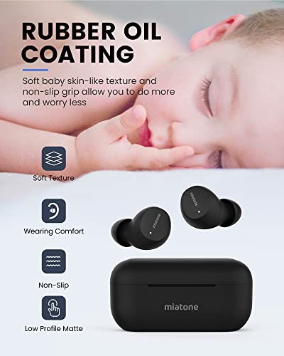 MIATONE Austin - Bluetooth 5.1 Wireless Earbuds with Rubber Oil Type-C Charging Case 94dB Hearing Protection Earphones with Mics CVC8.0 Clear Call 40H Headphones for Kids Men Women Gift - Matte Black
