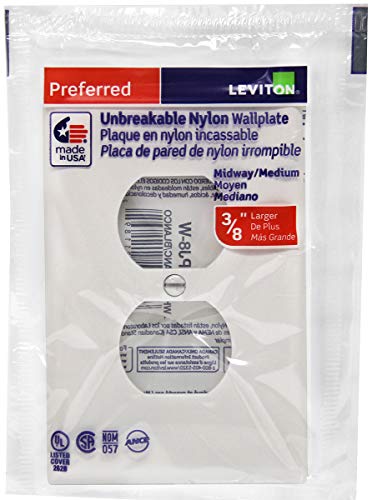 Leviton PJ8-WM 1-Gang Duplex Device Receptacle Wallplate, Midway Size, Thermoplastic Nylon, Device Mount, 10 Pack, White