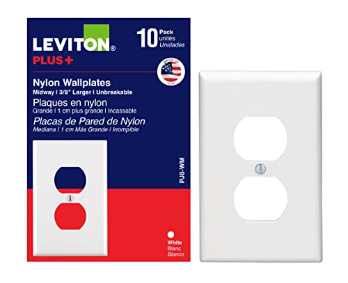 Leviton PJ8-WM 1-Gang Duplex Device Receptacle Wallplate, Midway Size, Thermoplastic Nylon, Device Mount, 10 Pack, White