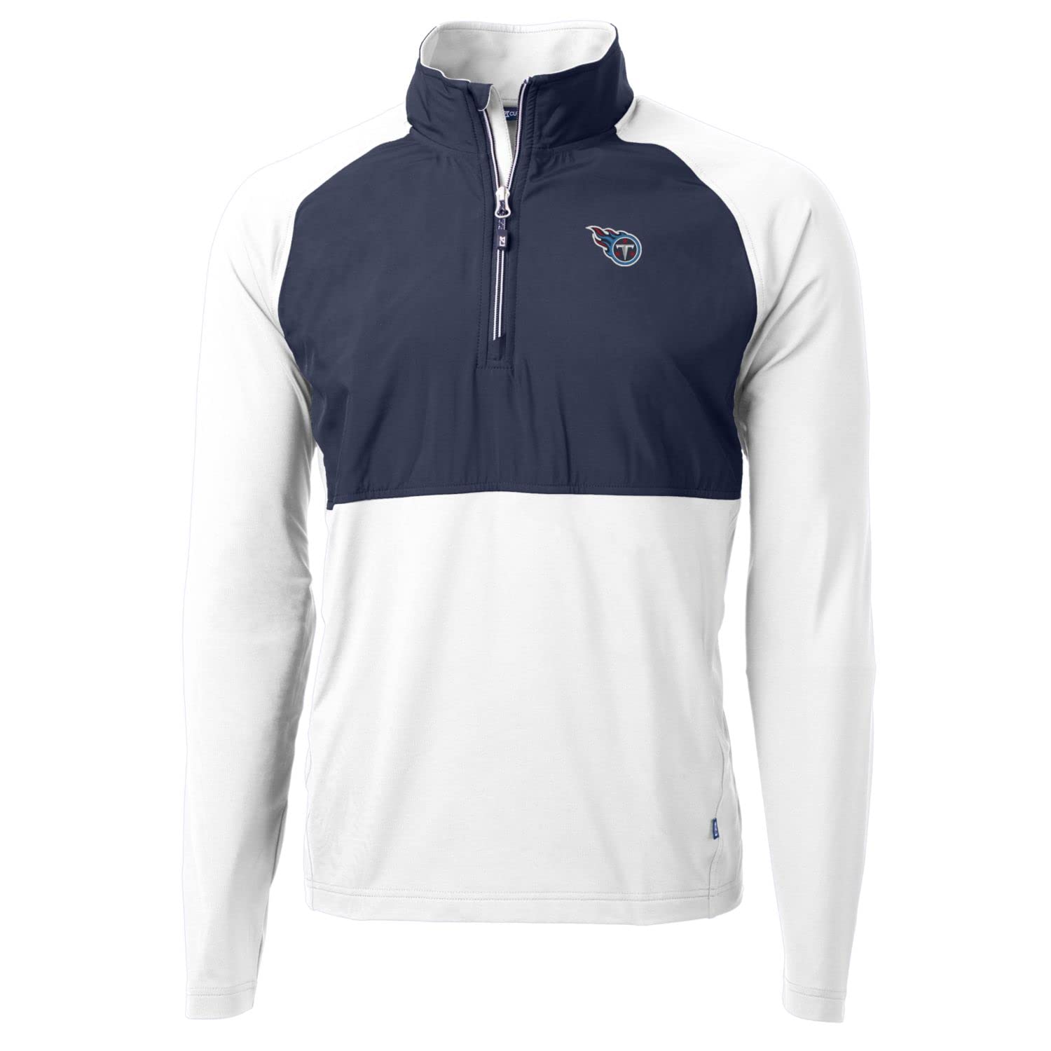 Cutter & Buck Men's Navy/White Tennessee Titans Adapt Eco Knit Hybrid Recycled Quarter-Zip Raglan Jacket