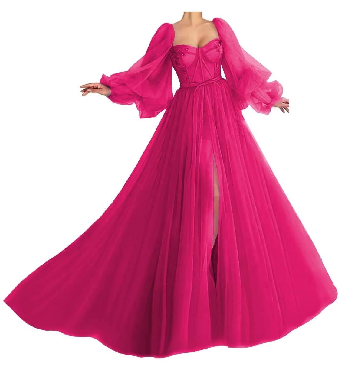 Puffy Sleeve Dress for Women Princess Dress Tulle Ball Gown Wedding Dress Hot Pink Size 22