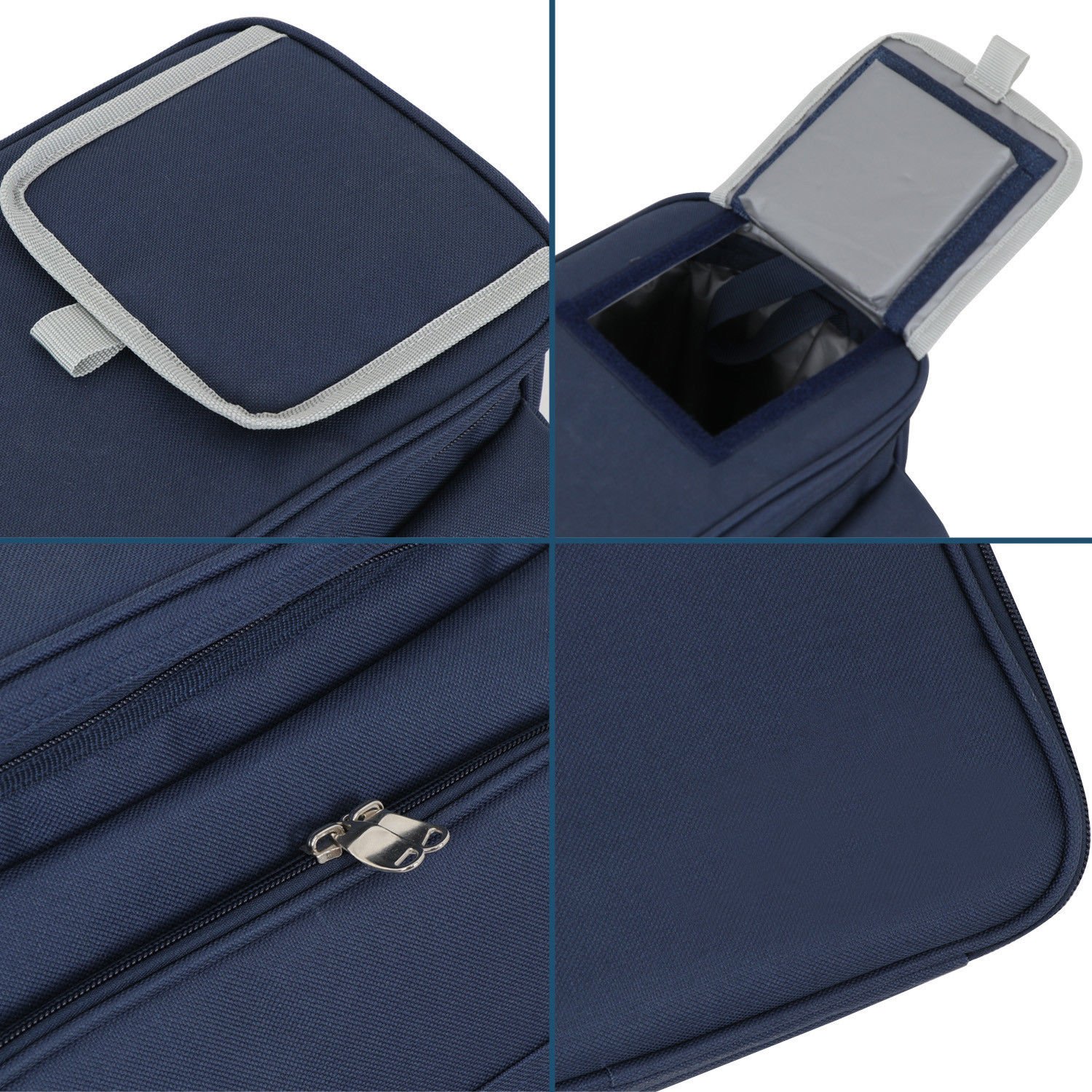 2 Person Blue Tartan Insulated Picnic Bag Set W/Cooler Section