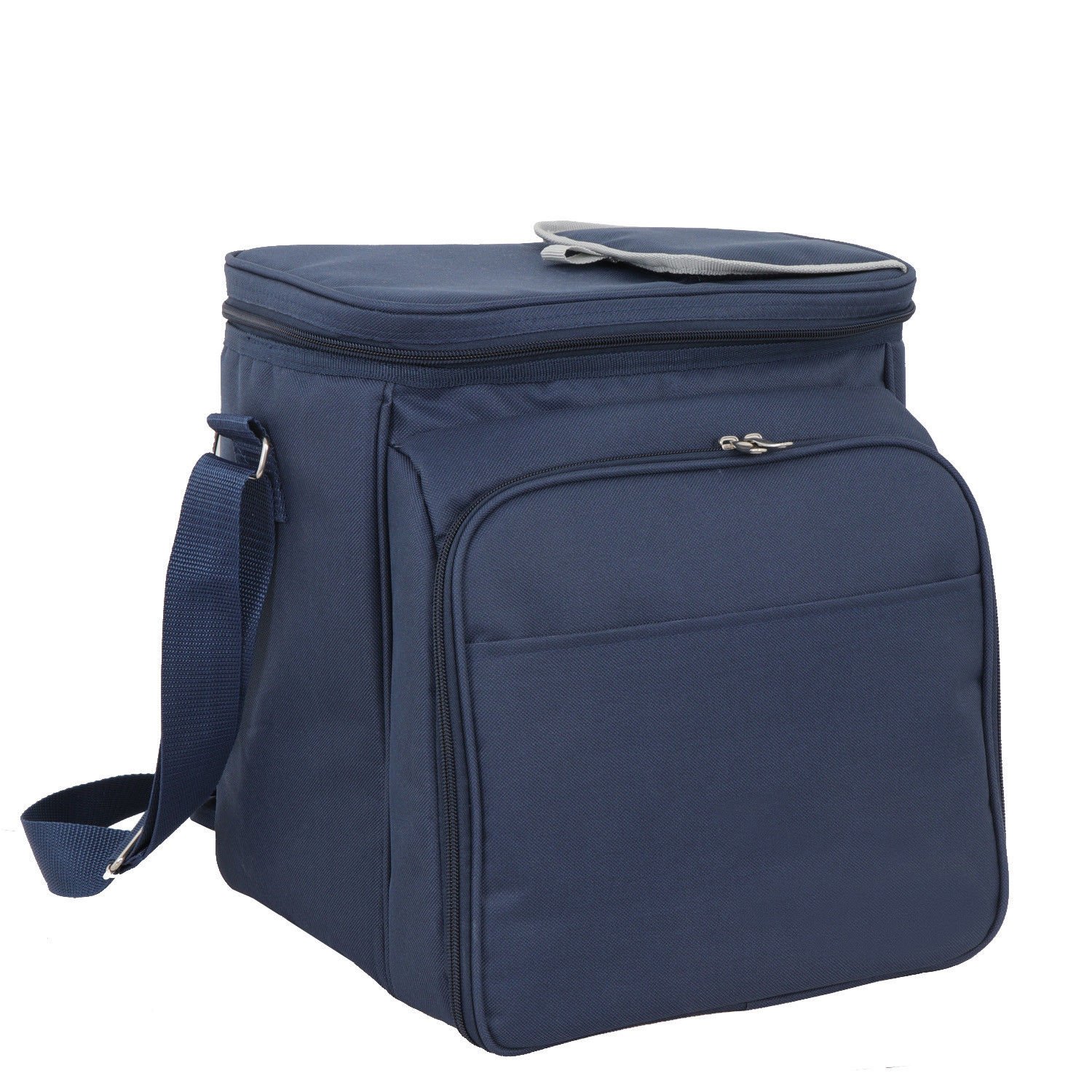 2 Person Blue Tartan Insulated Picnic Bag Set W/Cooler Section