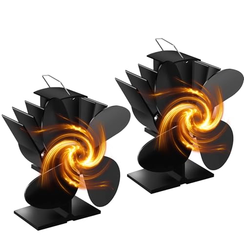 foedo Wood Stove Fan, for Wood Burning Stove/Pellet Stove, No Electric Heating Drive, Effective Circulation Warm Air, 4 Blades Cocoon Fan (Set of 2)
