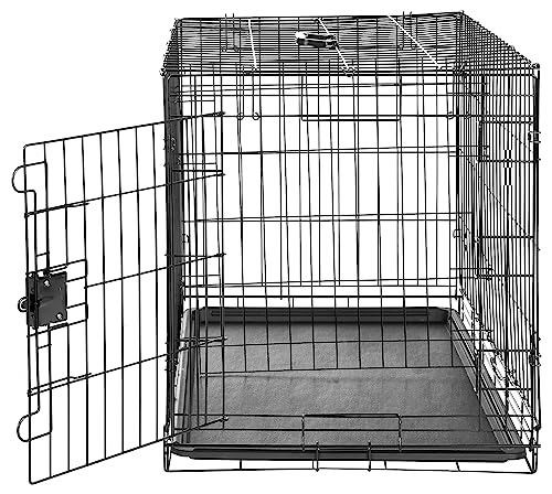 Amazon Basics Durable, Foldable, Collapsible, Portable Metal Wire Dog Crate with Tray, Single Door with Divider Panel, Easy to Assemble & Clean, 36 x 23 x 25 in, Black