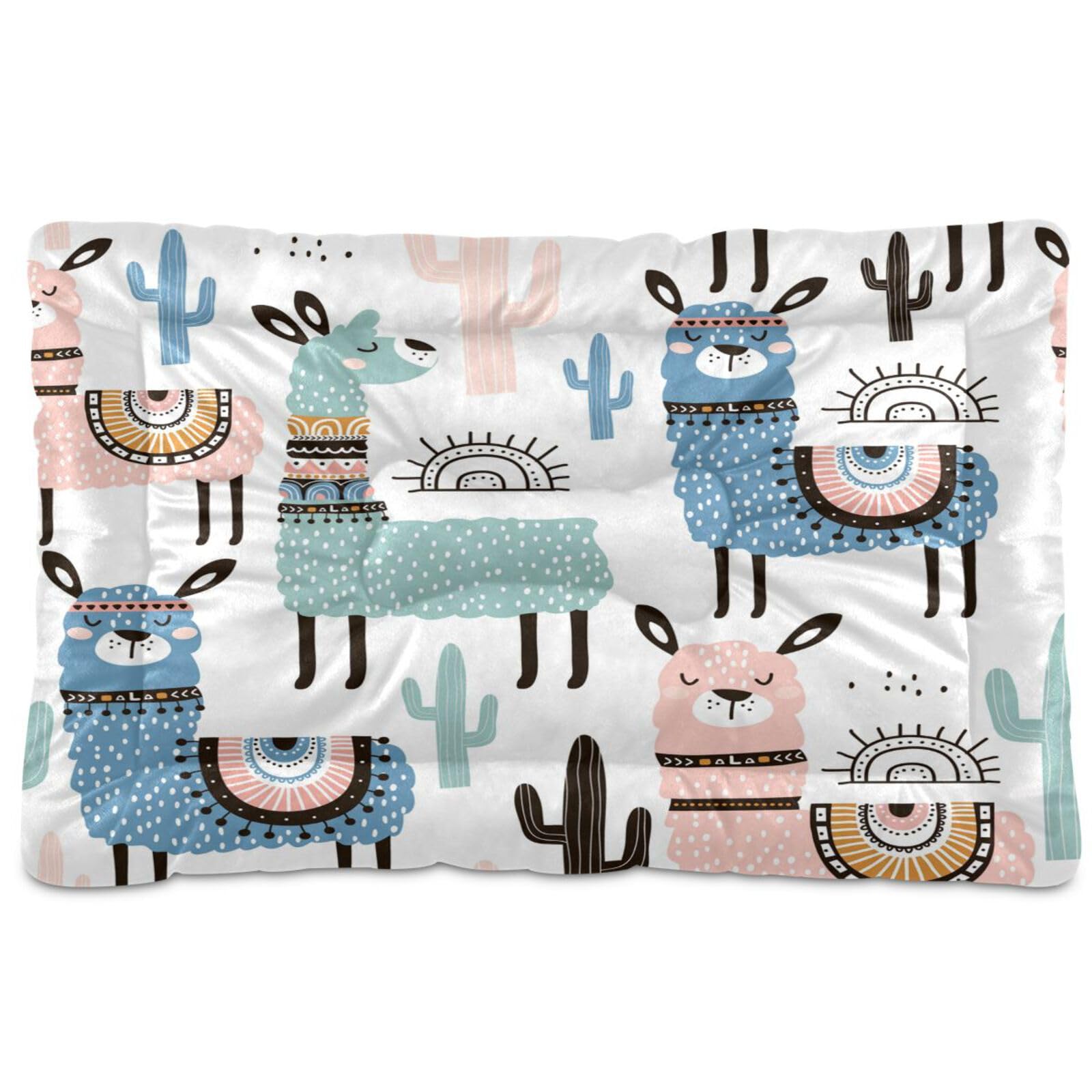 YETTASBIN Cute Llama Crate Pet Bed, Portable Washable Dog Cat Mat, Soft Comfortable Pet Mattress with Non-Slip Bottom for Dogs Cats Sleeping, 24 x 18 Inch