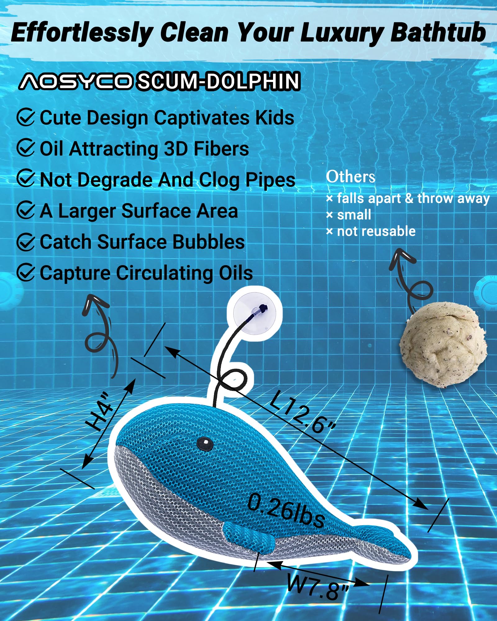 AOSYCO Scum Absorber for Spa Hot Tub, Whale Scum Defoamer Hot Tubs Skimmer, Anting Foam Absorbing Sponges Accessories, Upgraded of Scum Bug Scumbug Scum Rays, Soak Up Oils Reusable Cleaner, 2Pack Kit