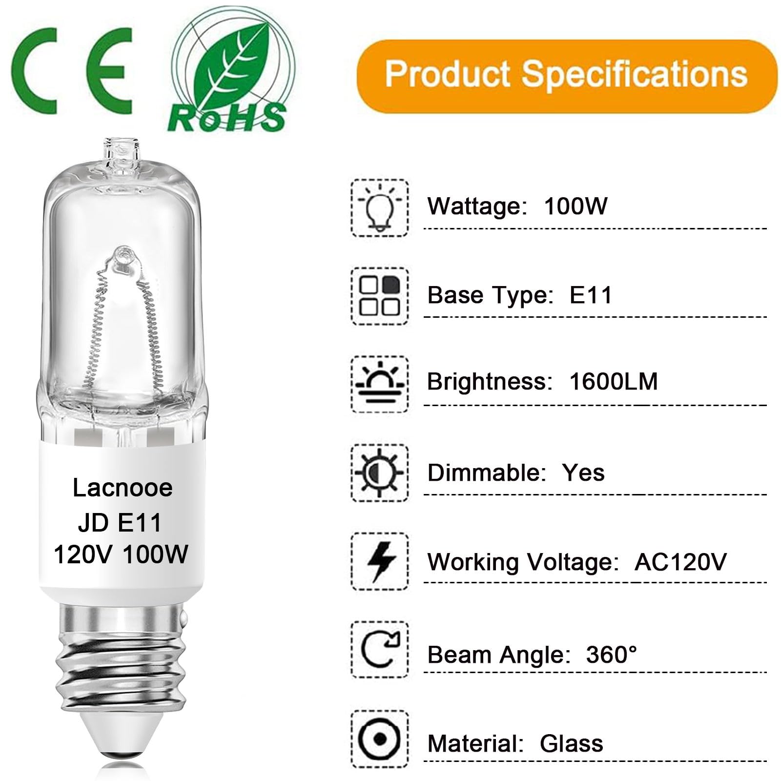E11 Bulb, JDE11 120V 100W Halogen Light Bulbs, T4 E11 Mini Candelabra Base, Dimmable 2700K Warm White, 4PCS E11 Light Bulb for Chandeliers, Candelabra, Ceiling Fan, Table Lamps, Cabinet Lighting
