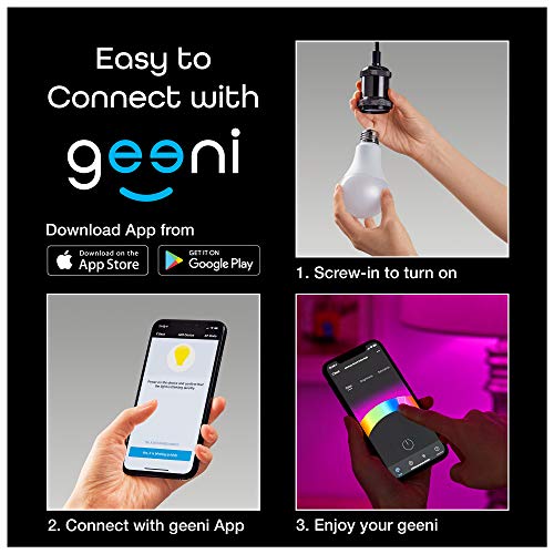 Geeni Prisma 800 2700K Dimmable A19, 60W Equivalent Color Changing RGBW LED Smart WiFi Light Bulb, Works with Alexa and Google Home, No Hub Required, Requires 2.4GHz WiFi (2 Pack)