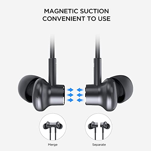 HTC Wireless Earphones, Bluetooth 5.2 Neckband Earphones Press Control with ANC, Active Noise Cancellation and ENC, Long Working Distance IPX5 Water Resistant, Running Earphones - Gray