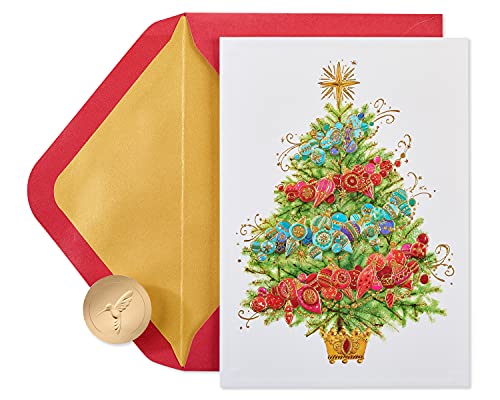 Papyrus Boxed Christmas Cards with Envelopes, Peace and Happiness, Glitter-Free Christmas Tree (12-Count)