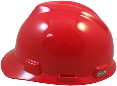 MSA V Cap Style Hard Hats w/FasTrac III Suspensions and Handy Tote Bag - Red