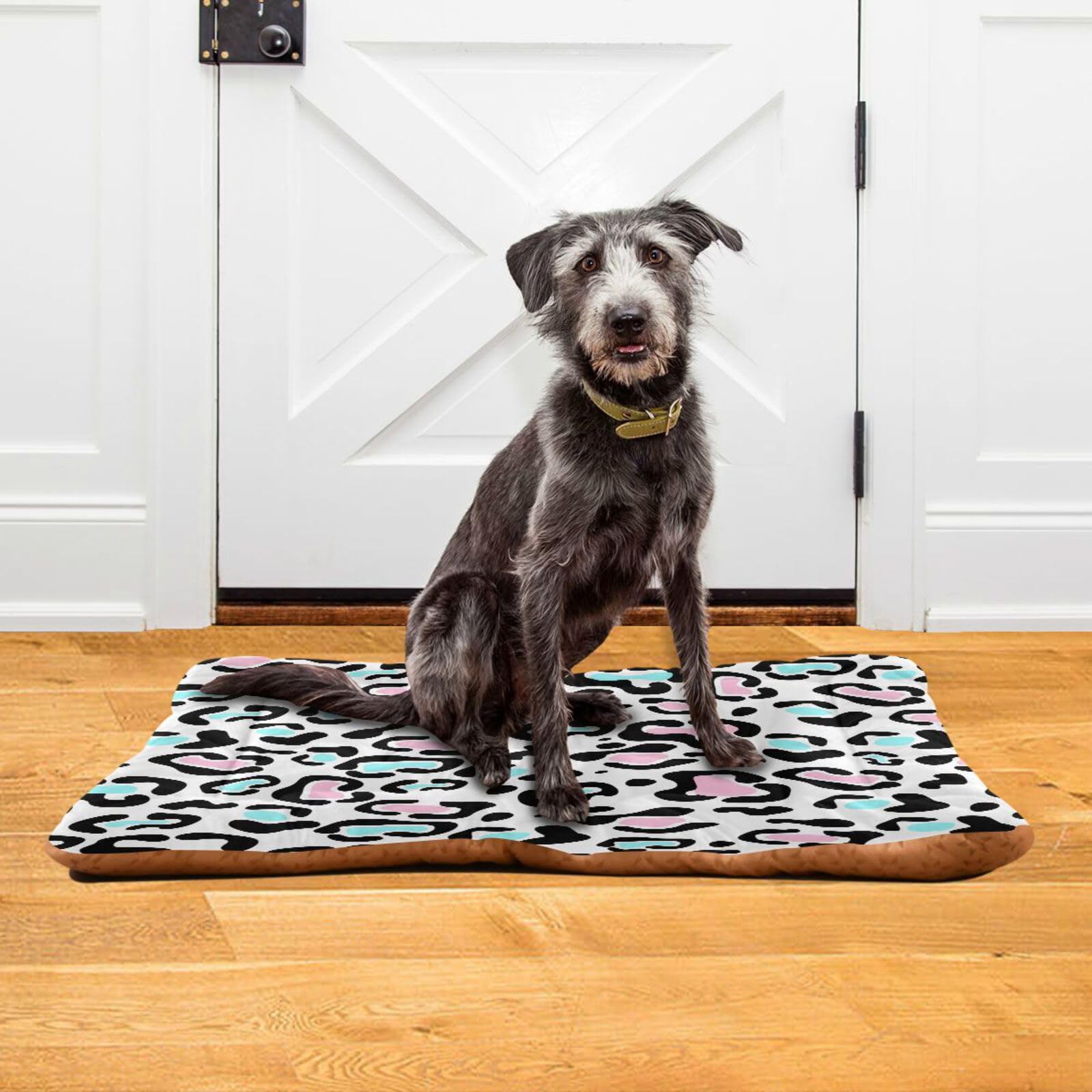 YETTASBIN Leopard Crate Pet Bed, Portable Washable Dog Cat Mat, Soft Comfortable Pet Mattress with Non-Slip Bottom for Dogs Cats Sleeping, 24 x 18 Inch