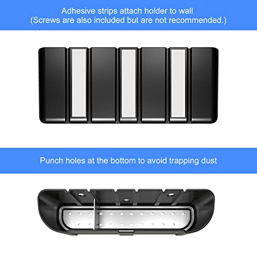 suptek Remote Control Holder Wall Mount,Hole-Free TV Remote Holder (for 3 or 4 Remotes, Black, Quantity 1)