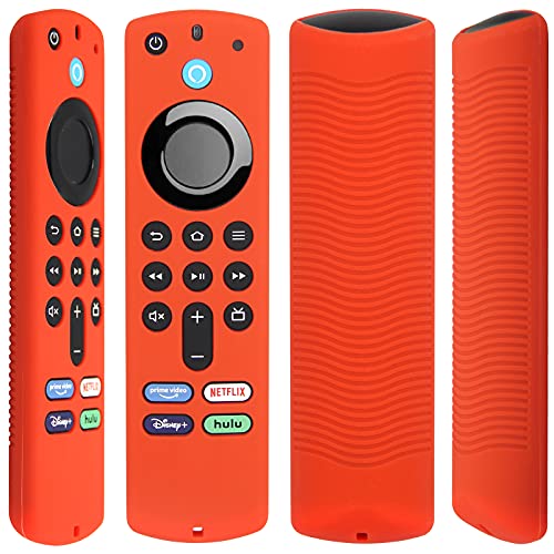[2 Pack] Pinowu Firestick Remote Cover Compatible with Fire TV Stick 4K Max Alexa Voice Remote (3rd Gen), Anti Slip Silicone Protective Case Cover with Lanyard (Red & Blue)