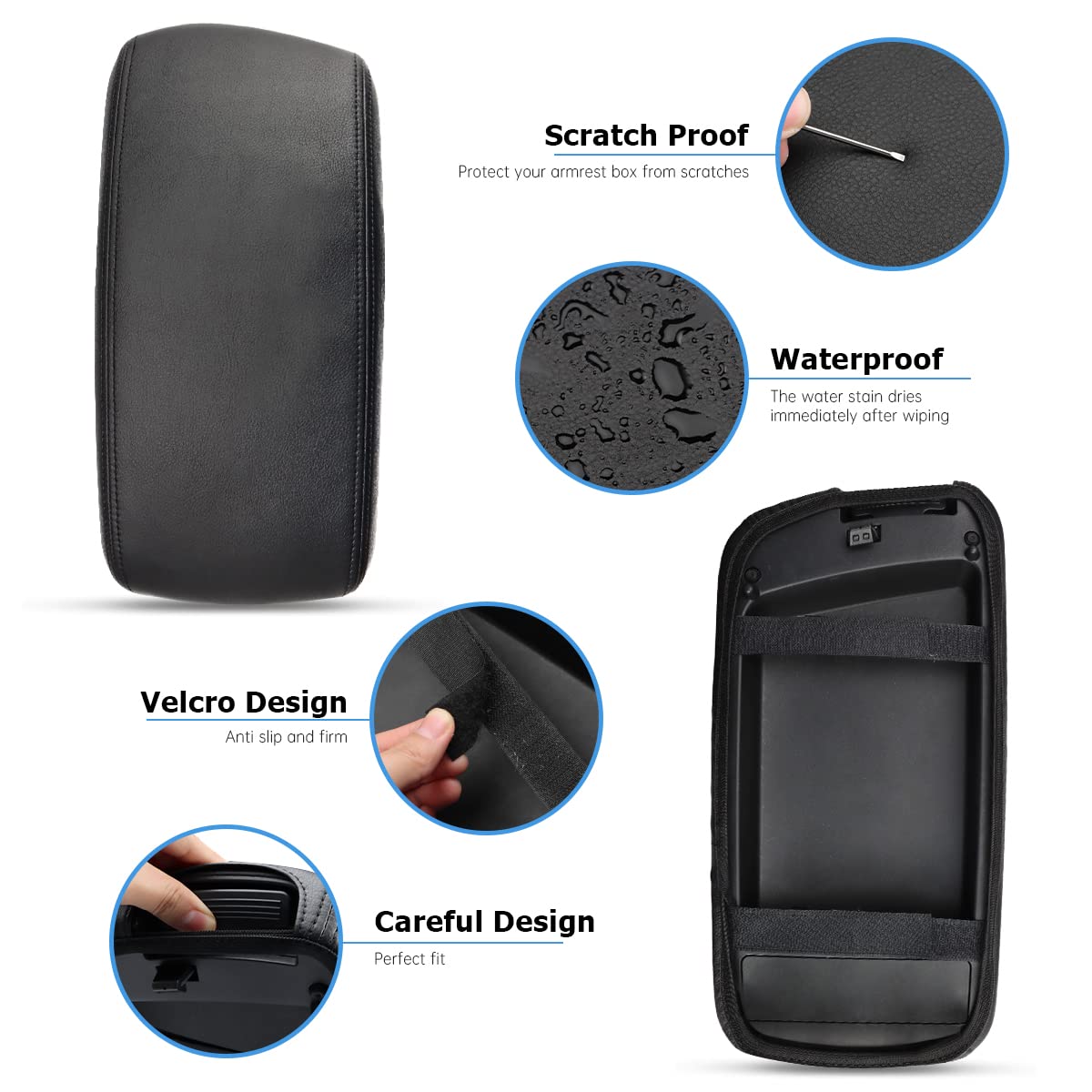 INTGET Car Center Console Armrest Cover for Kia Optima Accessories 2016 2017 2018 2019 2020 Leather Middle Console Arm Rest Box Lid Seat Cover Protector Cushion Saver (Black Stitches)