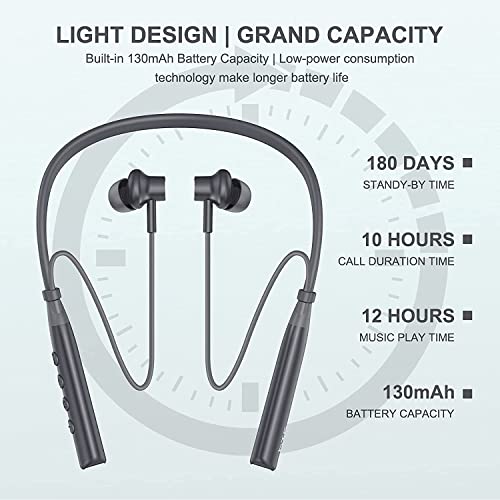 HTC Wireless Earphones, Bluetooth 5.2 Neckband Earphones Press Control with ANC, Active Noise Cancellation and ENC, Long Working Distance IPX5 Water Resistant, Running Earphones - Gray