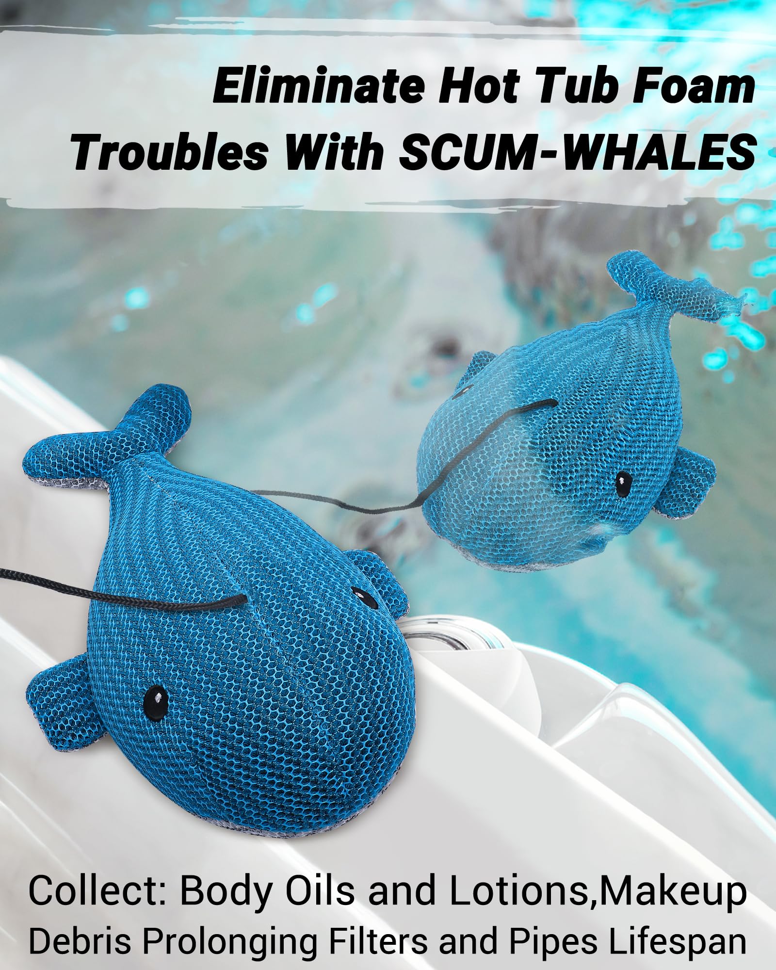 AOSYCO Scum Absorber for Spa Hot Tub, Whale Scum Defoamer Hot Tubs Skimmer, Anting Foam Absorbing Sponges Accessories, Upgraded of Scum Bug Scumbug Scum Rays, Soak Up Oils Reusable Cleaner, 2Pack Kit