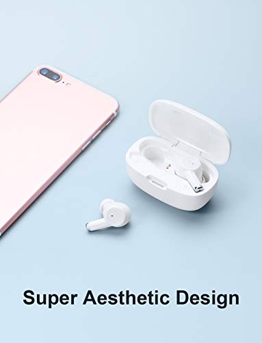 Bluedio Bluetooth Mini Wireless Earbuds, Ei Wireless Headphones in-Ear Earphones with Charging Case, 40Hrs Playtime, Car Headset Built-in Mic Support Wireless Charging for Cell Phone, Sport, White