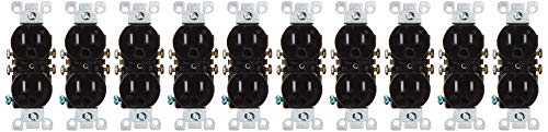 Leviton T5320-E 15 Amp 125V Tamper Resistant, Duplex Receptacle, Residential Grade, Grounding, 10-Pack, Black