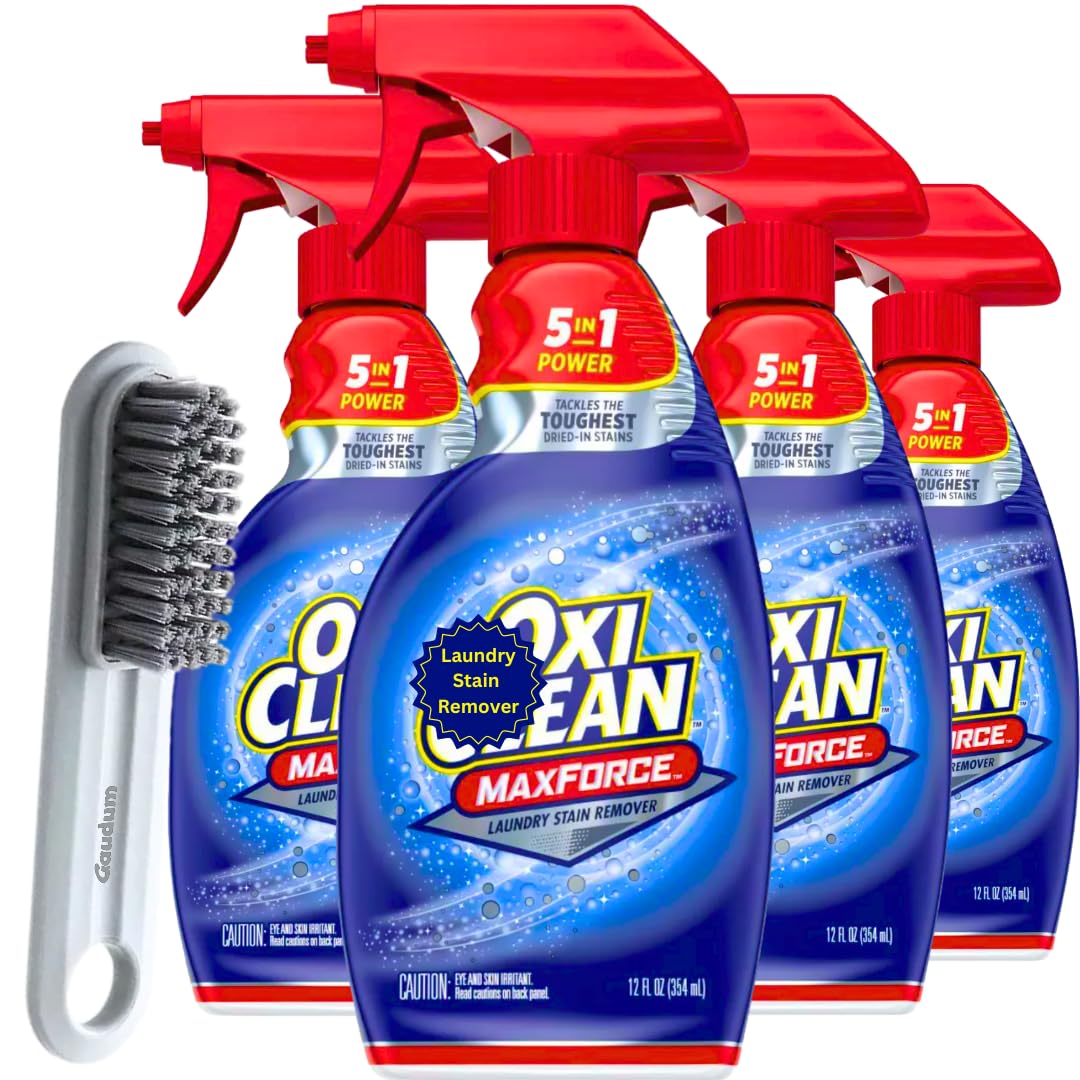 Gaudum Laundry Stain Brush Bundled with Compatible Stain Remover Max Force - 12 FL OZ (Pack of 4) - laundry stain remover spray, spray and wash stain remover laundry