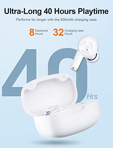Bluedio Bluetooth Mini Wireless Earbuds, Ei Wireless Headphones in-Ear Earphones with Charging Case, 40Hrs Playtime, Car Headset Built-in Mic Support Wireless Charging for Cell Phone, Sport, White