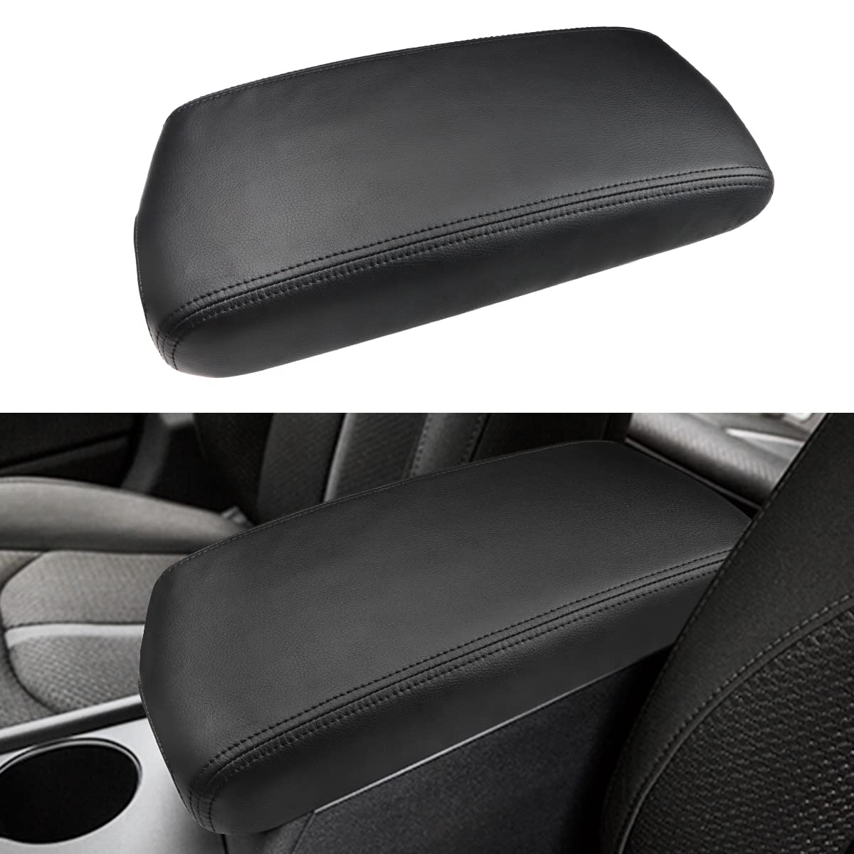 INTGET Car Center Console Armrest Cover for Kia Optima Accessories 2016 2017 2018 2019 2020 Leather Middle Console Arm Rest Box Lid Seat Cover Protector Cushion Saver (Black Stitches)
