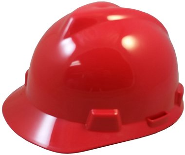 MSA V Cap Style Hard Hats w/FasTrac III Suspensions and Handy Tote Bag - Red