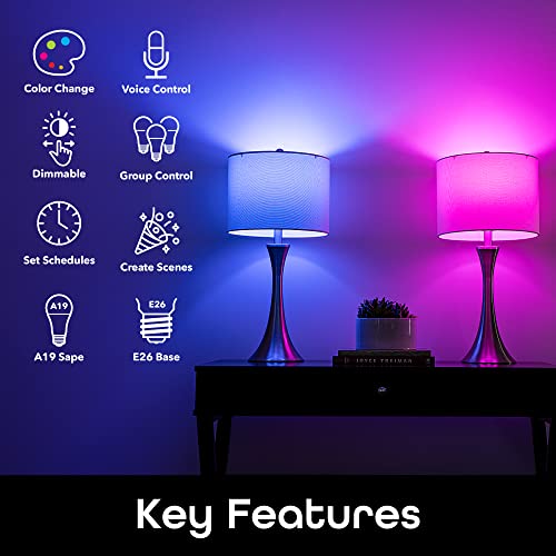 Geeni Prisma 800 2700K Dimmable A19, 60W Equivalent Color Changing RGBW LED Smart WiFi Light Bulb, Works with Alexa and Google Home, No Hub Required, Requires 2.4GHz WiFi (2 Pack)