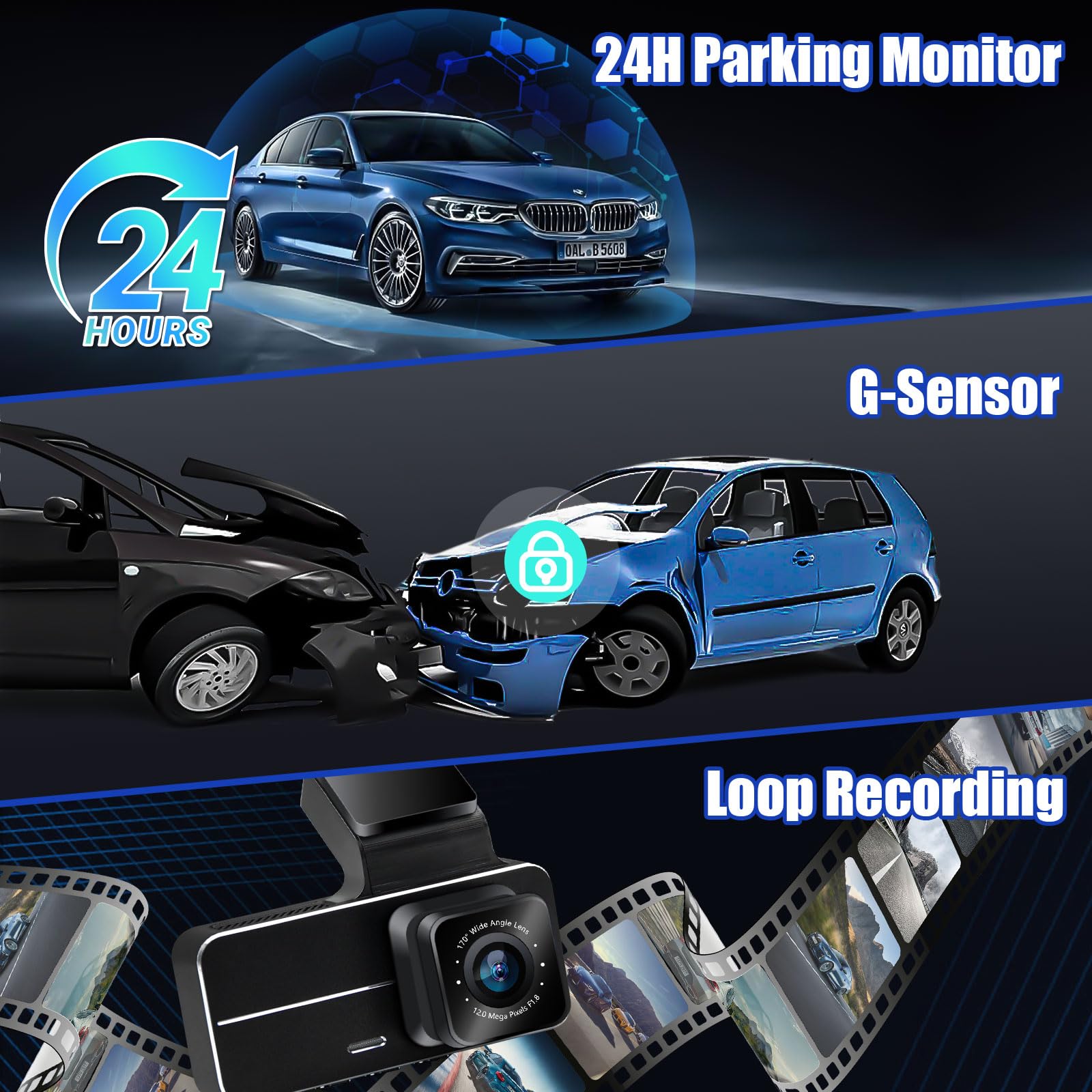 Dash Cam Front and Rear 4K+1080P WiFi Dashcams,WiFi GPS Dash Camera for Cars,170° Wide Angle,G-Sensor,Night Vision,24 Hours Parking Mode,Loop Recording,Support 256GB Max