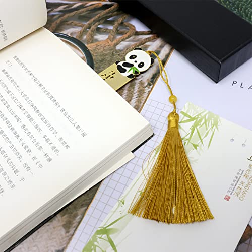 yueton Creative Classical Style Metal Bookmark Brass Ruler Bookmark Cute Panda Copper Bookmark with Beautiful Tassels for Office, School, Home, Library and Bookstore Use - with a Gift Box