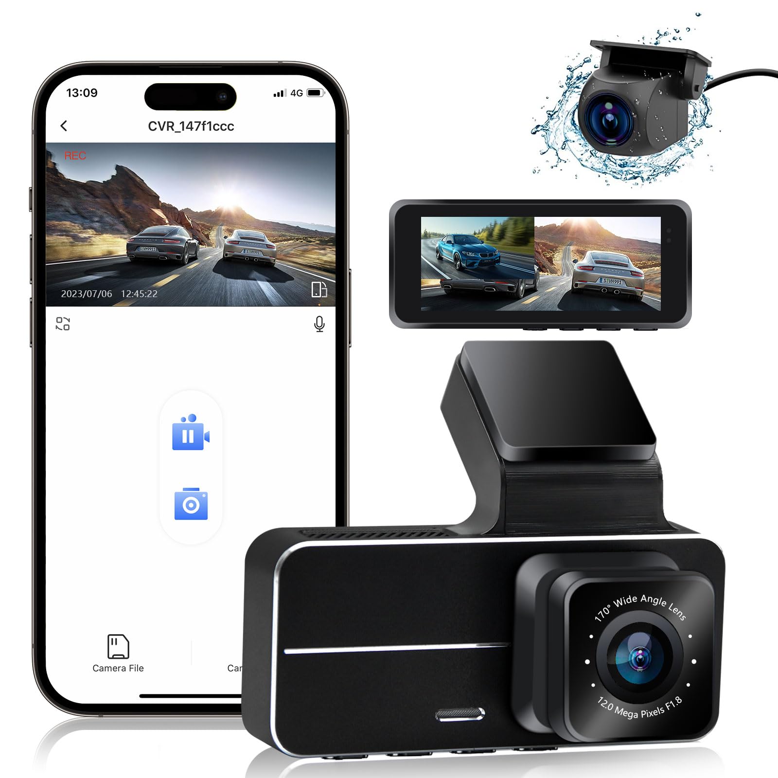 Dash Cam Front and Rear 4K+1080P WiFi Dashcams,WiFi GPS Dash Camera for Cars,170° Wide Angle,G-Sensor,Night Vision,24 Hours Parking Mode,Loop Recording,Support 256GB Max