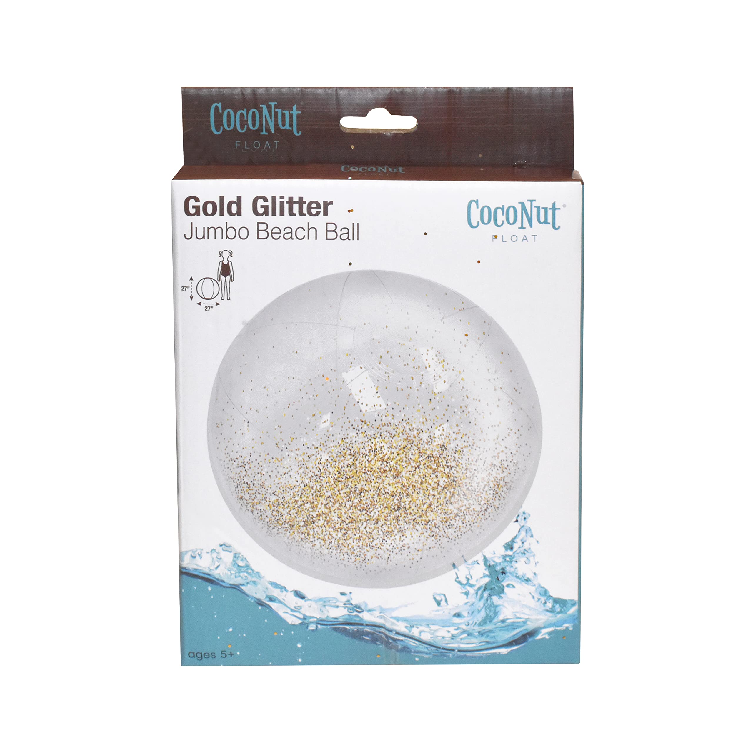 Coconut Outdoor Jumbo Glitter Beach Ball - Large 27 Inch Inflatable Beach Ball - Great for Summer Parties & Swim Events