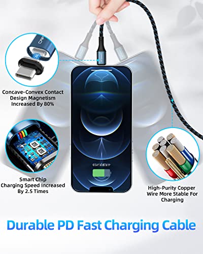 USB C to USB C Cable,60W 3A Fast Magnetic Charging Cable,CAFELE 2 Pack Type C to Type C Nylon Cable Fast Charge for Samsung Galaxy S10 S10+ / Note 8, LG V20 and Other Type C Charger (Blue)