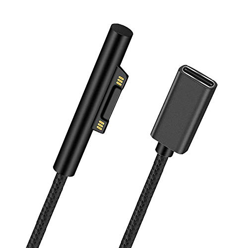 Sisyphy Surface Connect to USB C Charging Cable (Matte Black, Nylon 0.7ft), Compatible for Microsoft Surface Pro 7/6/5/4/3 Go 4/3/2/1 Laptop Book, Work with 45W 15V3A PD Charger and USB Type C Cable
